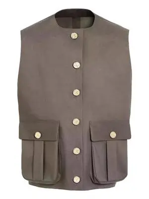 BARRIE Button-fastening Sleeveless Jacket - Brown