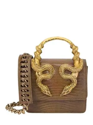 Roberto Cavalli Snake-embellished Leather Shoulder Bag - Brown