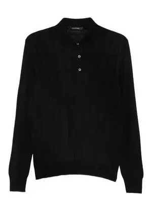Tagliatore Buttoned Ribbed Polo Shirt - Black