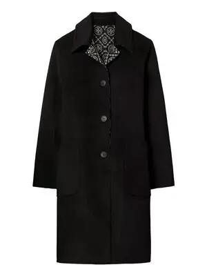 Tory Burch Jacquard Monogram Wool Coat - Black