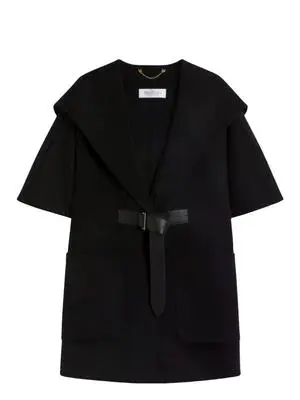 Max Mara Hooded Belted Wool Cape - Black