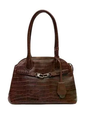 ISLA Braided Crocodile-effect Shoulder Bag - Brown