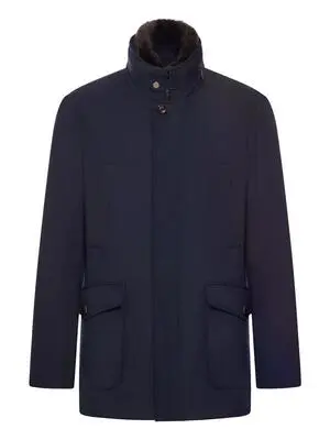 MOORER Fur-collar Coat - Blue