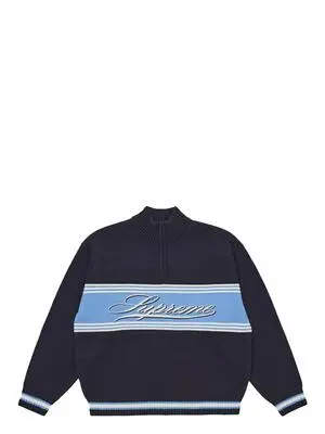 Supreme Script Stripe Half Zip Sweater - Navy Blue