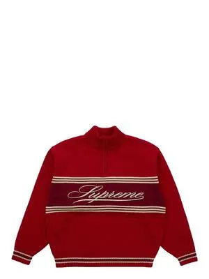 Supreme Script Stripe Half Zip Sweater - Red