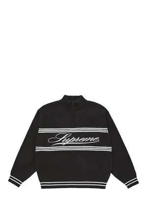 Supreme Script Stripe Half Zip Sweater - Black