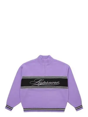 Supreme Script Stripe Half Zip Sweater - Purple