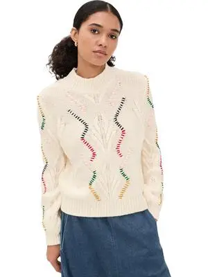 Jumper 1234 Overstitch Cable Knit Sweater - White Alyssum (cream) Multi
