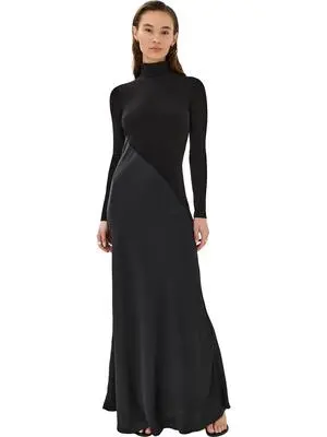 Rosetta Getty Bias Turtleneck Combo Maxi Dress - Black