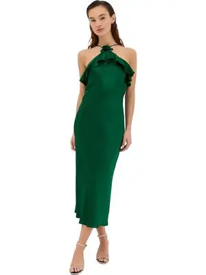 RODARTE Silk Satin Halterneck Slip Dress - Dark Green