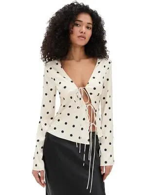 Lioness Mariah Long Sleeve Blouse - Cream Polka