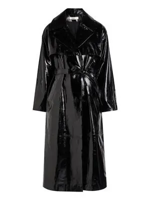 SKIIM Karla Belted Patent Leather Trench Coat - Black