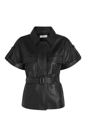 SKIIM Eloise Belted Leather Shirt - Black