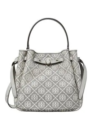 Tory Burch Romy T Monogram Jacquard & Leather Bucket Bag - Gray