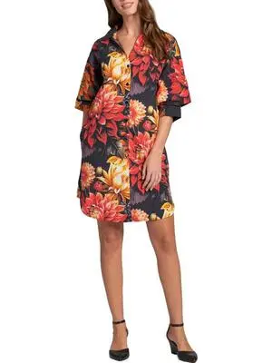 APNY Floral Print Puff Sleeve Shirtdress - Red Multi