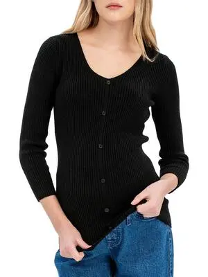 PIETRO BRUNELLI Ribbed Button-trimmed V-neck Maternity Sweater - Black