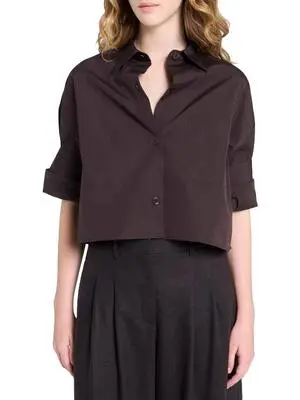 TWP Cropped Cotton Button-up Shirt - Chocolate