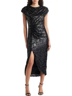 Vince Camuto Sequin Cap-sleeve Cocktail Dress - Black