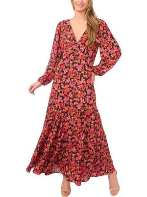 CECE DUPRAZ Floral Open Back Maxi Dress - Rich Black
