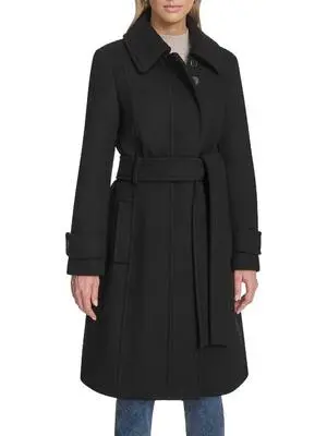 Andrew Marc Lawley Wool-blend Belted Trench Coat - Black