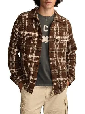 Lucky Brand Plaid Twill Shirt Jacket Brown Multi
