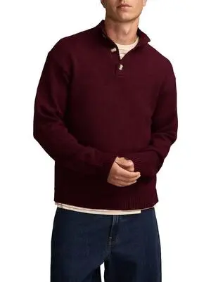 Lucky Brand Half-button Mock Neck Sweater - Maroon Banner