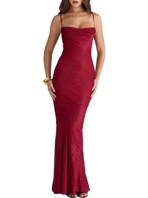 House Of Cb Nalani Burnout Satin Gown - Deep Red