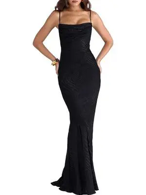 House Of Cb Nalani Burnout Satin Gown - Black