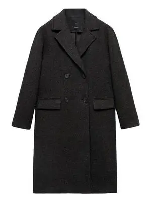 Mango Double-Breasted Longline Coat Charcoal