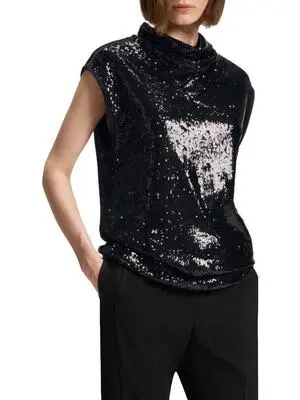 BOSS Ebib Sequin Mock Neck Top - Black
