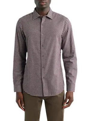 Nordstrom Check Cotton & Cashmere Button-up Shirt - Burgundy Fudge Double Gingham