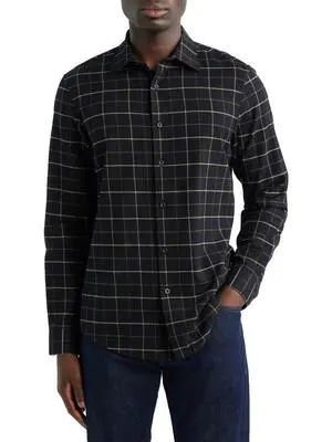 Nordstrom Grid Cotton & Cashmere Button-up Shirt - Black Rock Double Grid