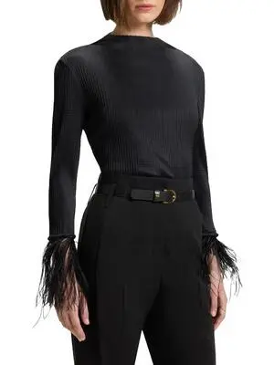 BOSS Efedera Texture Feather Cuff Top - Black