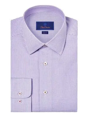 David Donahue Slim Fit Textured Micro Dobby Dress Shirt - Blue/berry