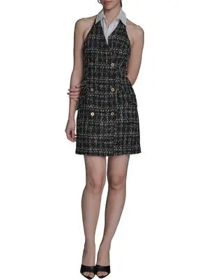 Bcbgmaxazria Tweed Halter Neck Mini Dress - Black Multi