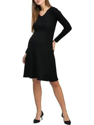 PIETRO BRUNELLI Bianca Rib Long Sleeve Maternity Dress - Black