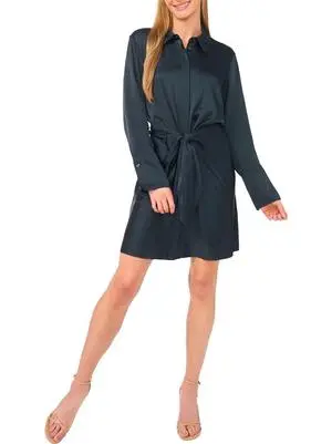 Ted Baker London Center Twist Long Sleeve Hammered Satin Shirtdress - Forest River