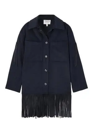 TWP Fringed Suede-trimmed Cashmere Jacket - Blue