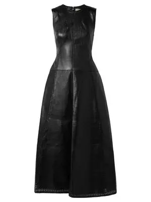 Ulla Johnson Juliette Perforated Paneled Leather Maxi Dress - Black