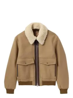 TOM FORD Shearling And Leather-Trimmed Virgin Wool Aviator Jacket Tan