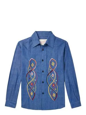 KARDO Luis Embroidered Cotton-chambray Shirt - Blue