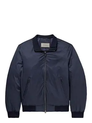 Canali Leather-trimmed Shell Down Bomber Jacket - Blue