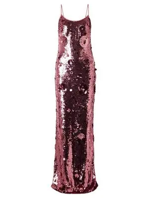 THE NEW ARRIVALS ILKYAZ OZEL Isis In Fleur De Fleurs Sequined Maxi Dress - Pink