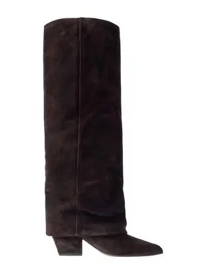 Paris Texas Jane Folded Suede Knee Boots Dark Brown