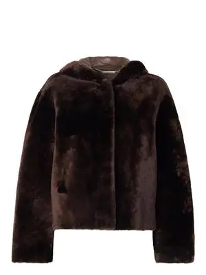 Nour Hammour Cooper Hooded Shearling Jacket - Brown