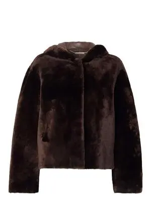 Nour Hammour Cooper Hooded Shearling Jacket Dark Brown