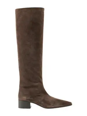 Khaite Andee Suede Knee High Boots - Ecru