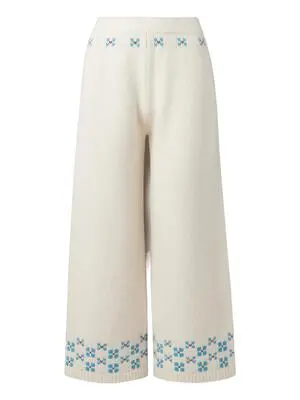 Calle Del Mar Winter Fair Isle Cashmere Wide-leg Pants - Cream