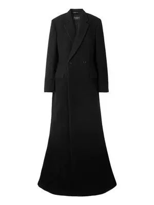 Balenciaga Double-breasted Brushed Wool-blend Coat - Black