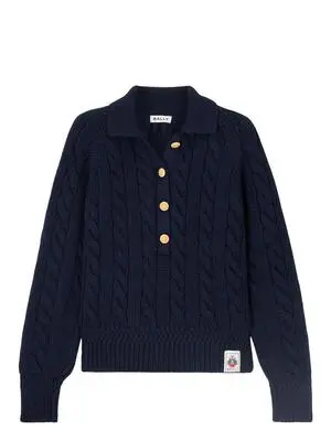 Bally Cable-knit Wool Polo Sweater - Blue